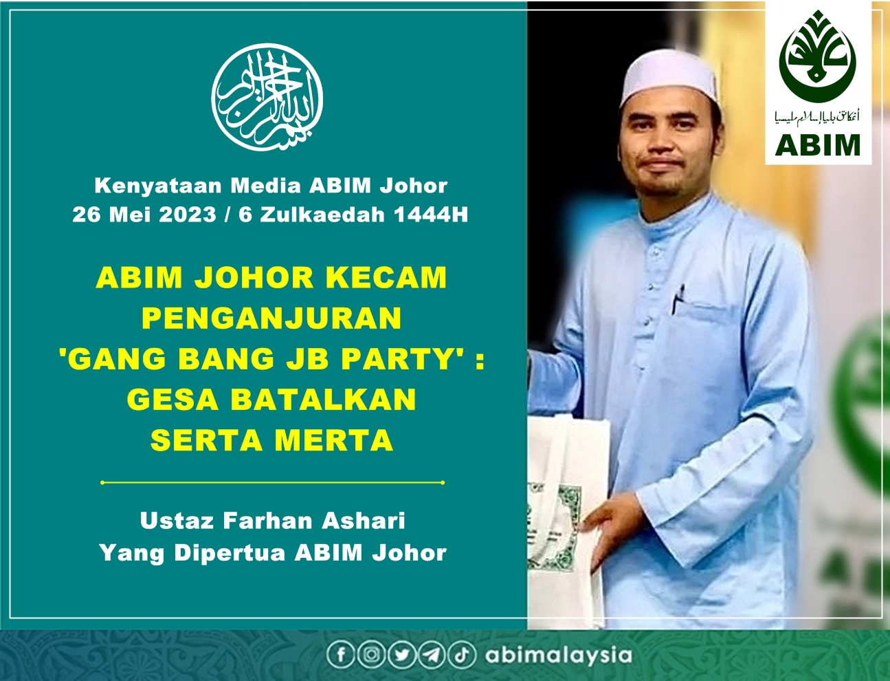 ABIM Johor Kecam Penganjuran 'Gang Bang JB Party': Gesa Batalkan Serta ...